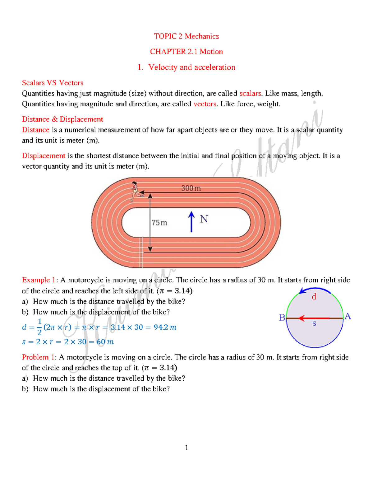 2.1 - 1 - Physics material - TOPIC 2 Mechanics CHAPTER 2 Motion 1. Velocity and acceleration ...