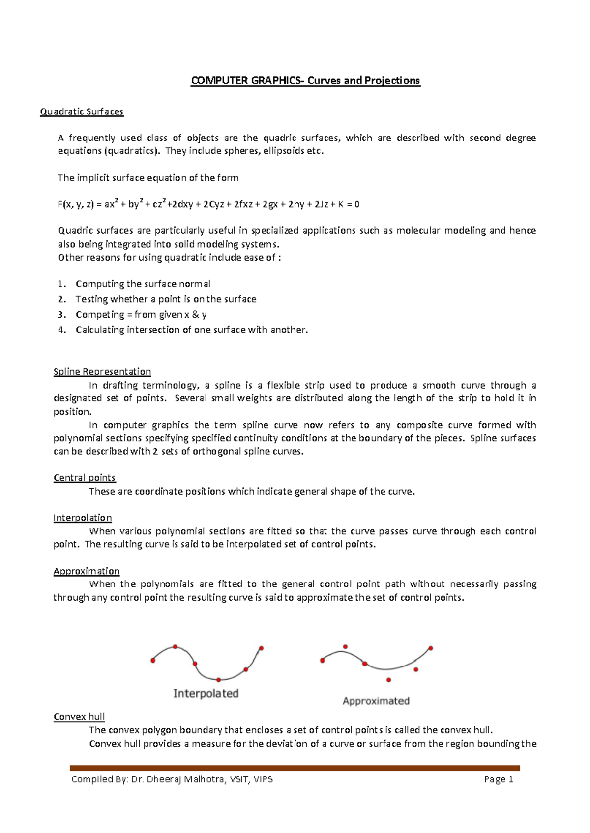 CG notes spline curves and projections - COMPUTER GRAPHICS- Curves and ...