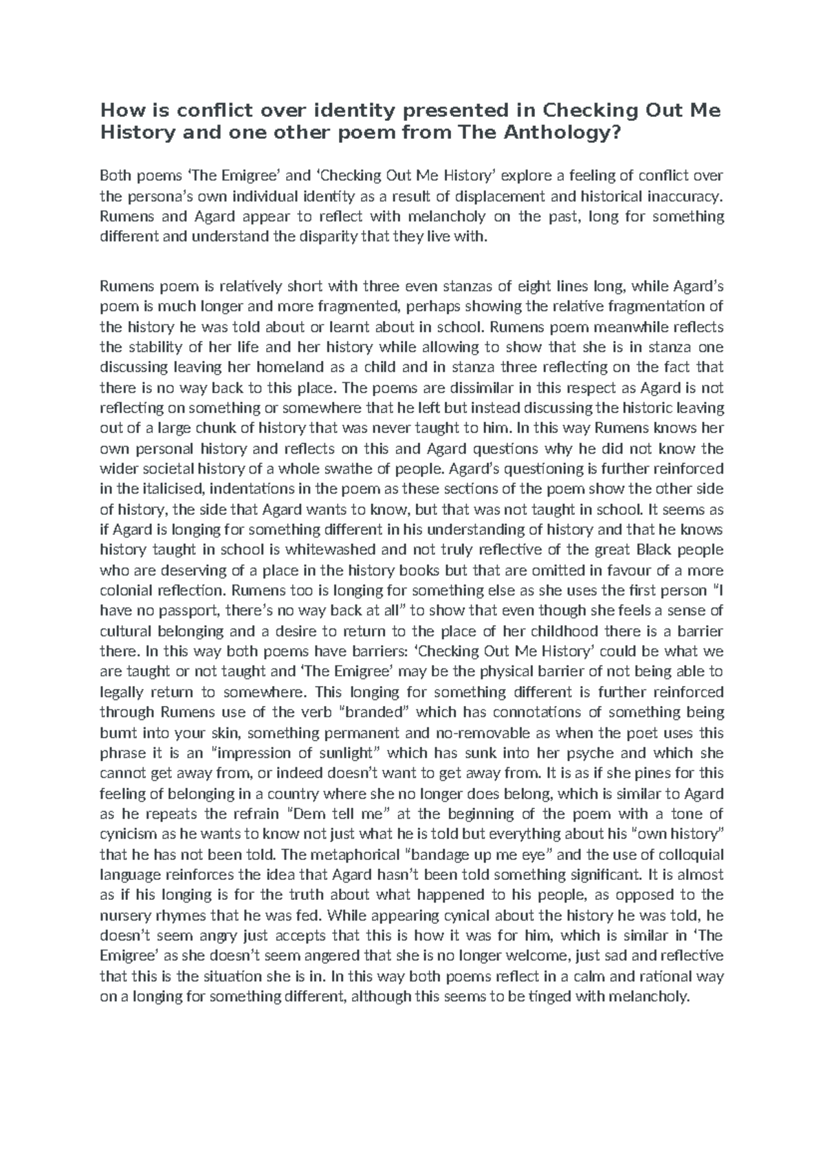 How is conflict over identity presented in Checking Out Me History and ...