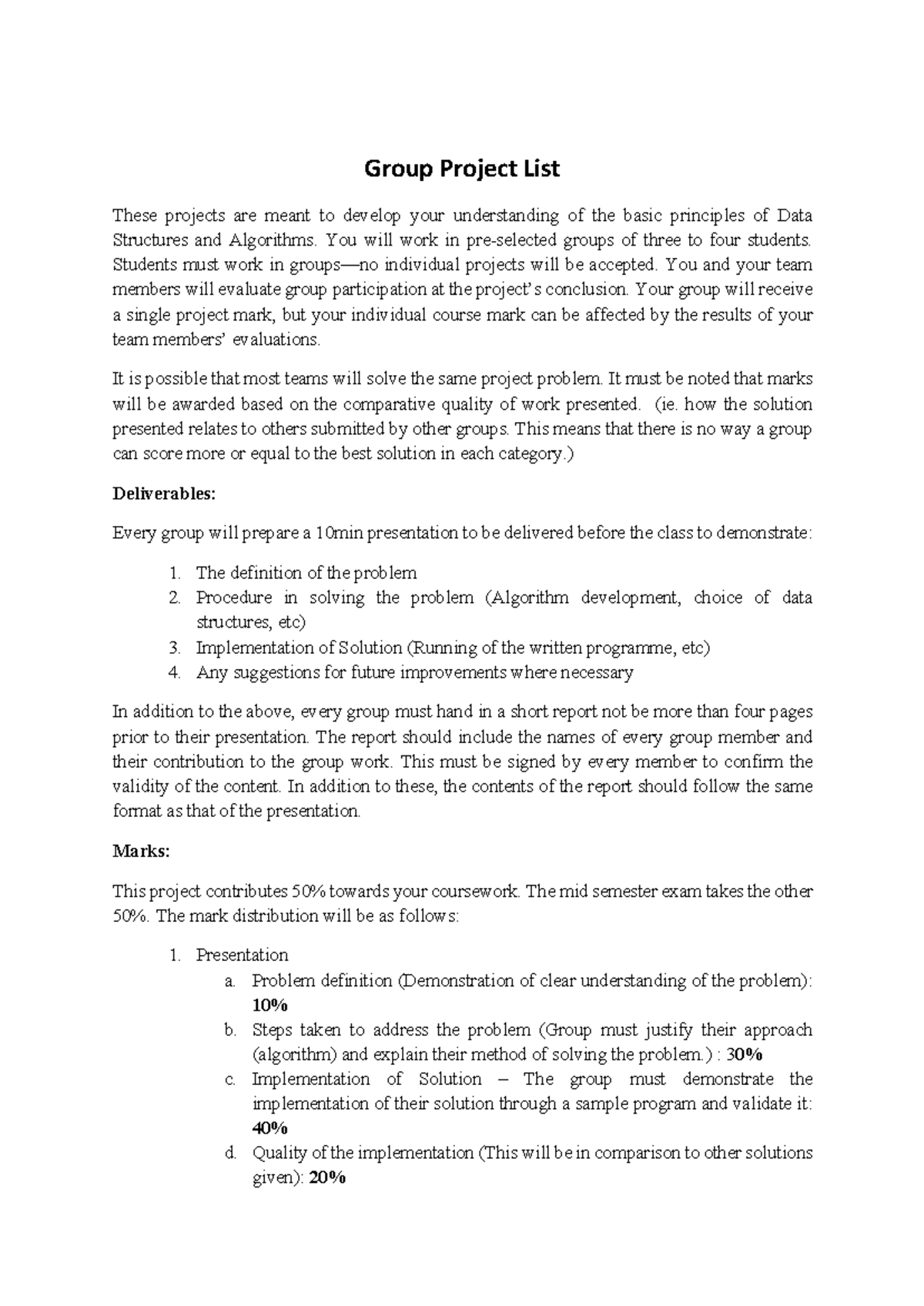 Projects 23 24 - Group Project List These projects are meant to develop ...