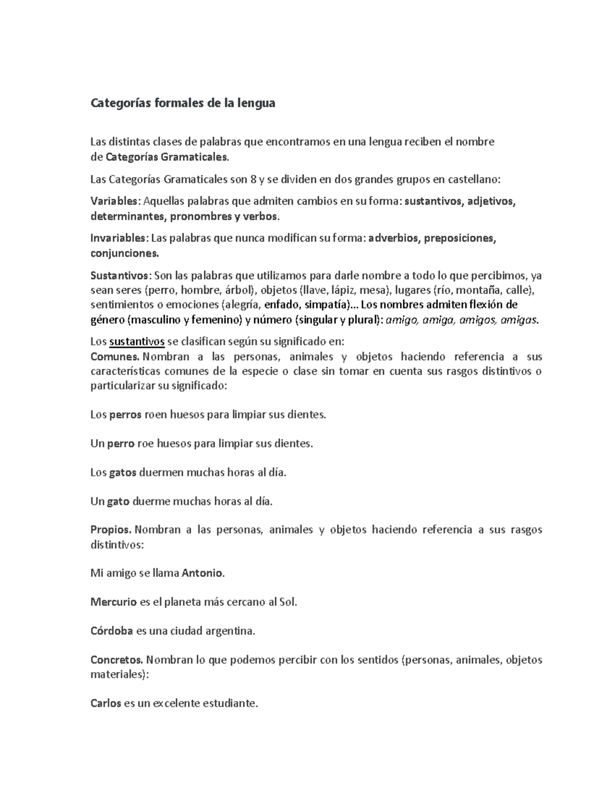 Categoria gramaticales pdf-1 - Categorías formales de la lengua Las ...
