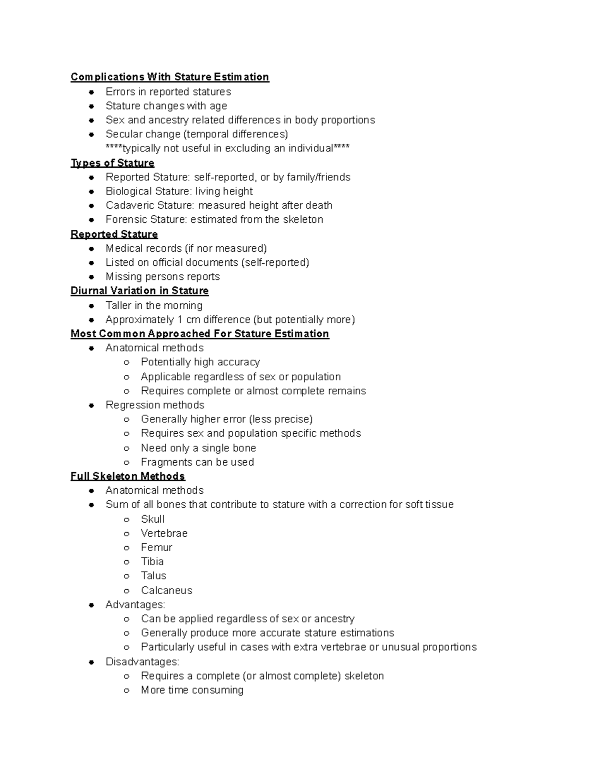 Stature Forensic Anthropology Professor Getz Complications With Stature Estimation Errors