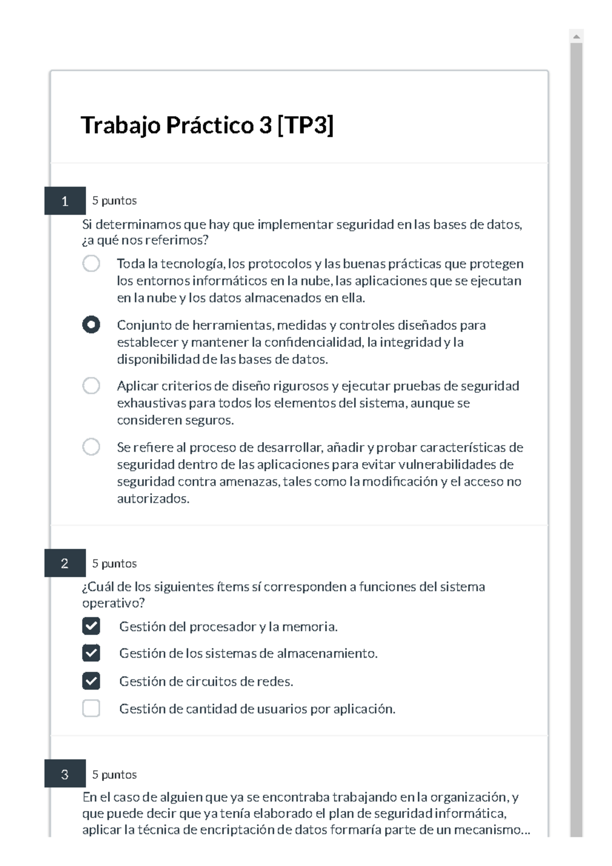 Trabajo Práctico 3 [TP3] - 5 puntos Si determinamos que hay que implementar seguridad en las ...