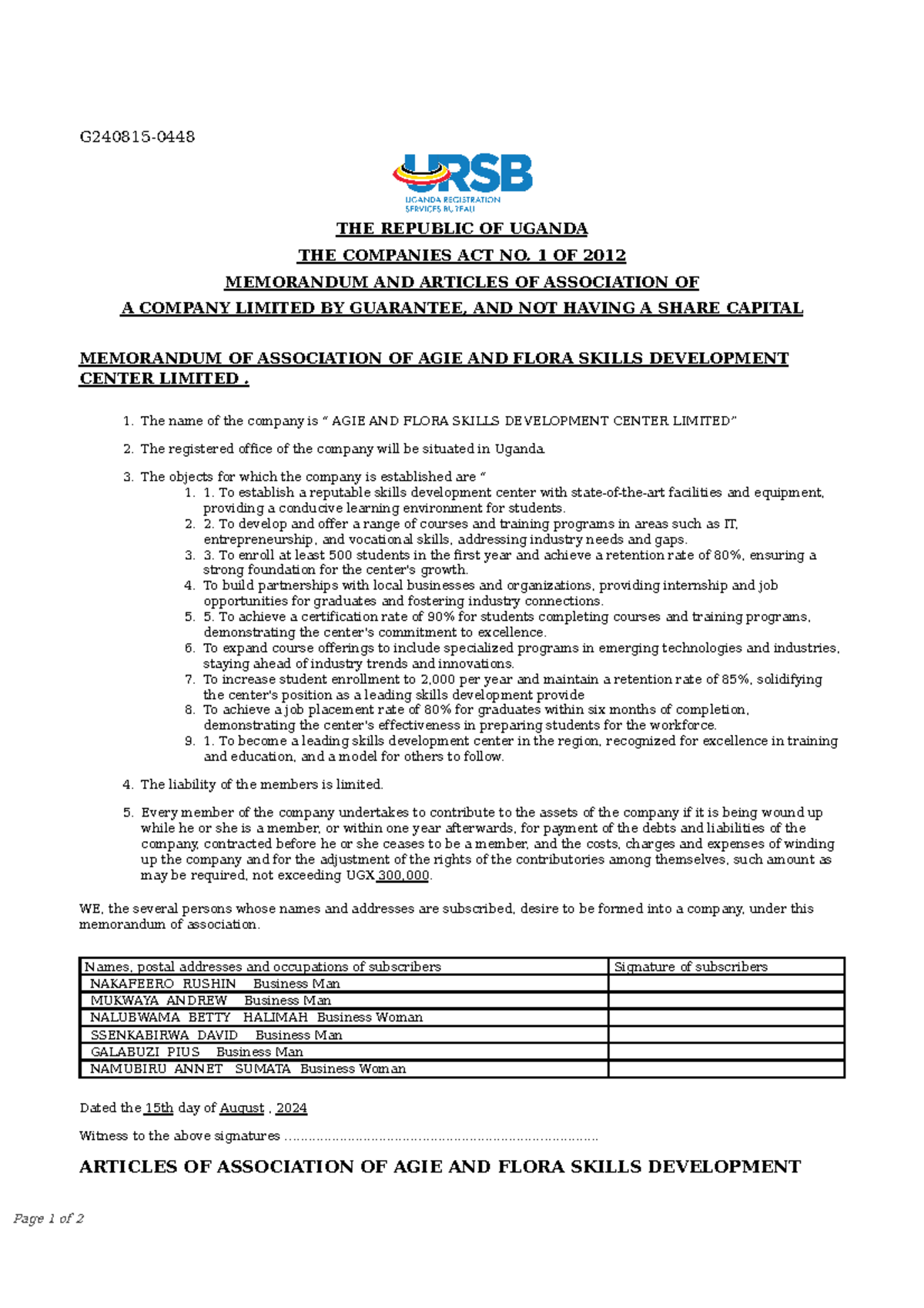 Memarts (73) - GHJKL - Page 1 of 2 G240815- THE REPUBLIC OF UGANDA THE ...