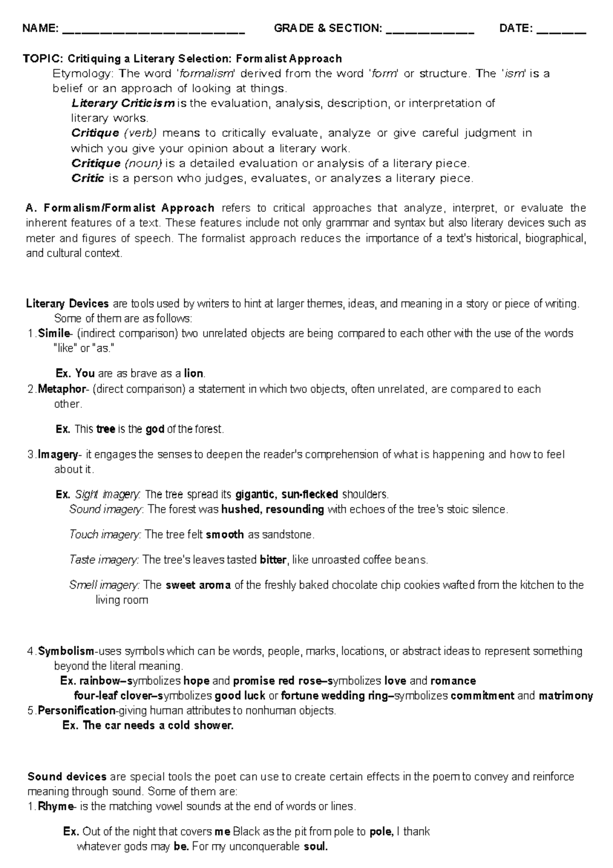 ACT- Formalist Approach-Q3 - NAME: _____________________________ GRADE ...