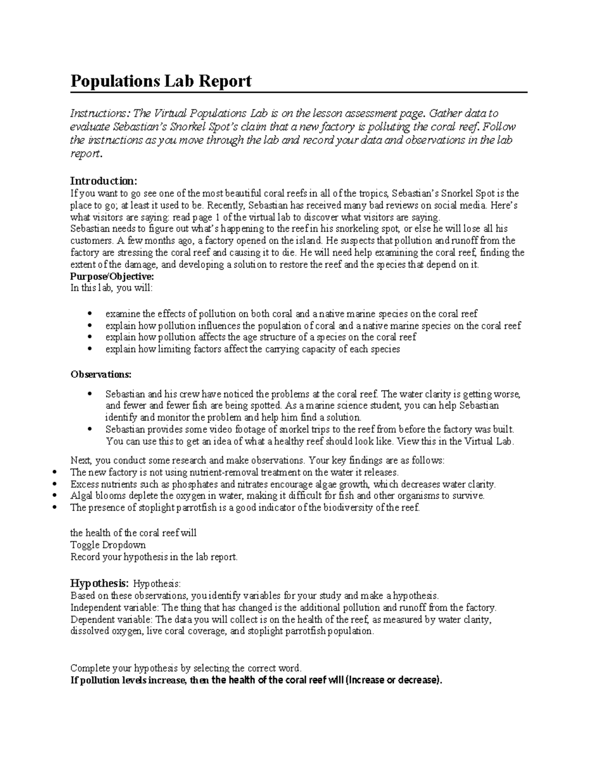 4.03 biology assignment - Populations Lab Report Instructions: The ...