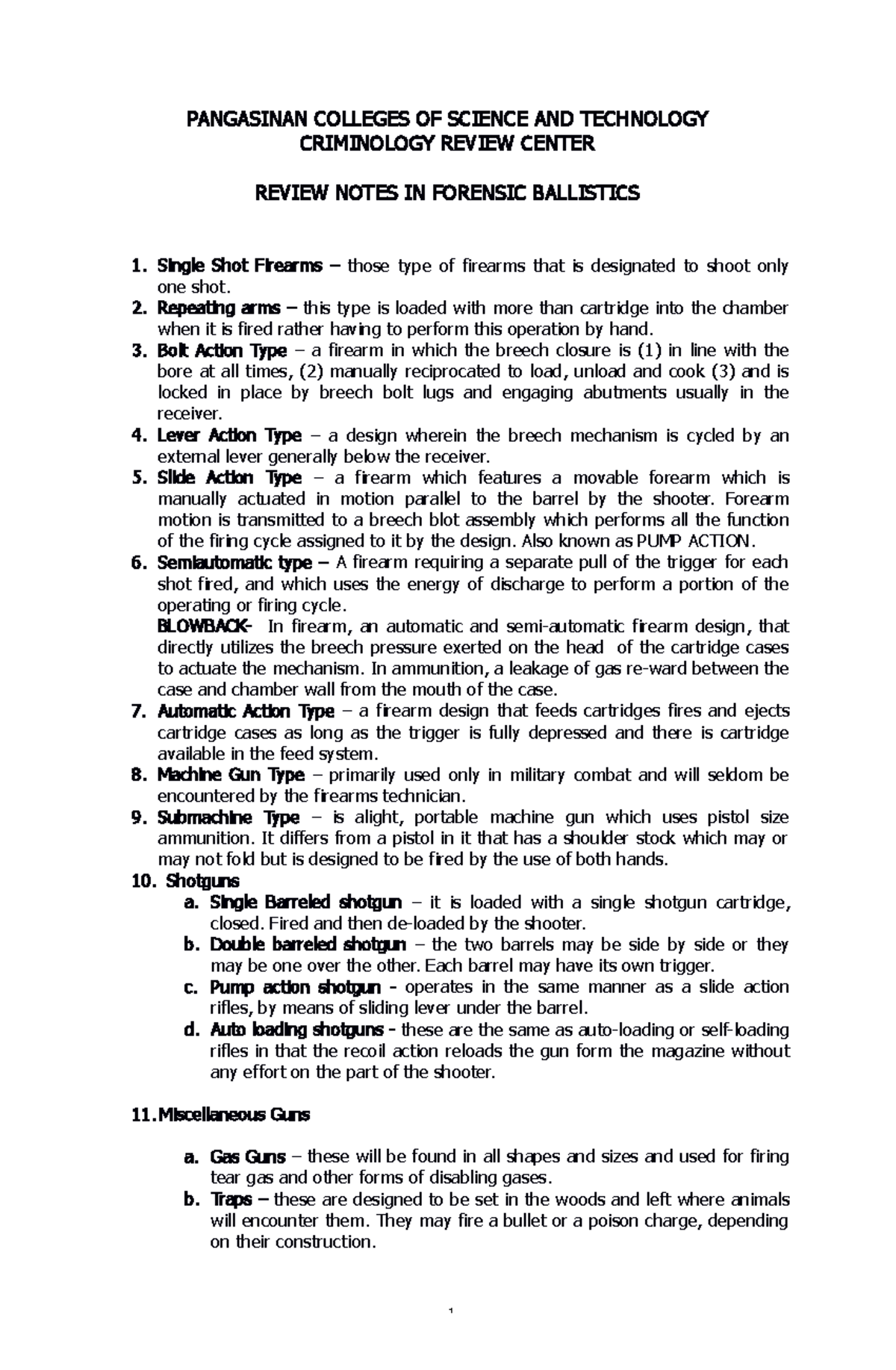 Ballistic Reviewer - ZCDfxcgvhjbknlm - PANGASINAN COLLEGES OF SCIENCE ...