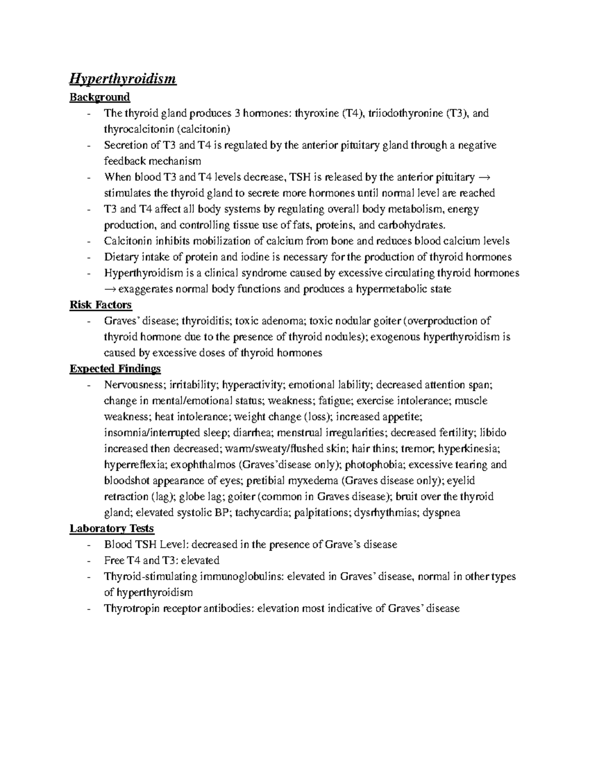 Hyperthyroidism Notes Med Surg - Hyperthyroidism Background - The ...