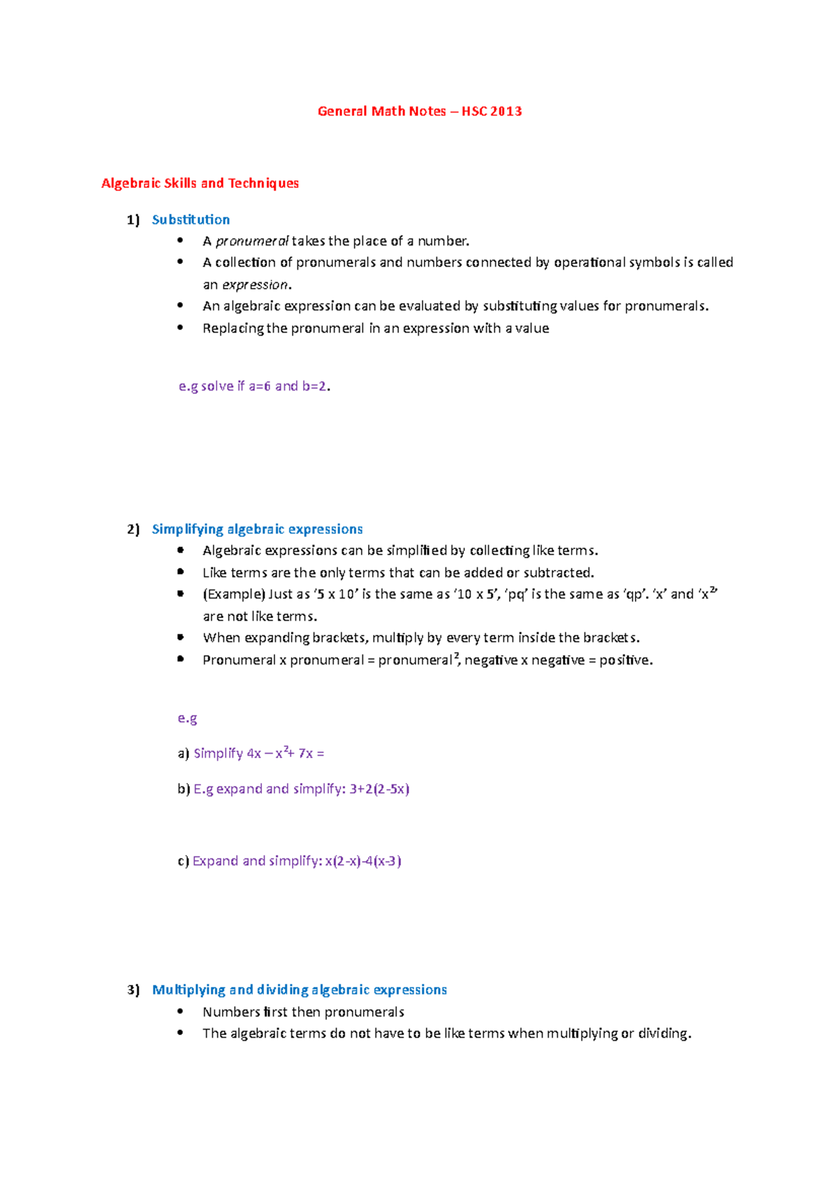 Maths General Notes - General Math Notes – HSC 2013 Algebraic Skills ...