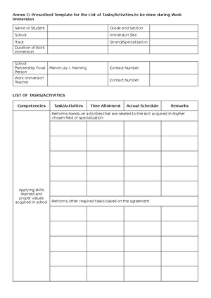 Daily Task Record - Sample DTR for Work Immersion - DAILY TASK Start ...