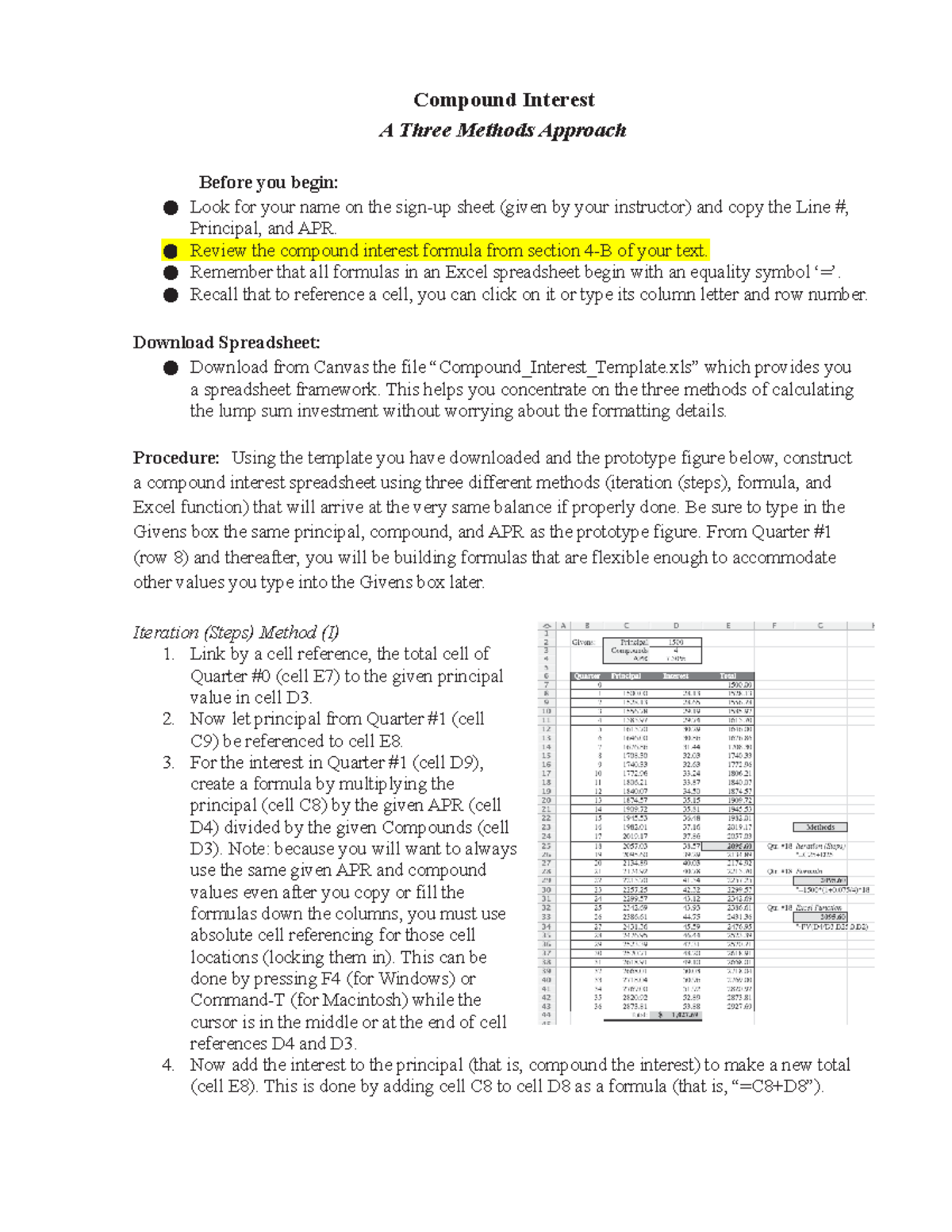 Activity 3 Compound Interest Student Directions - Compound Interest A ...