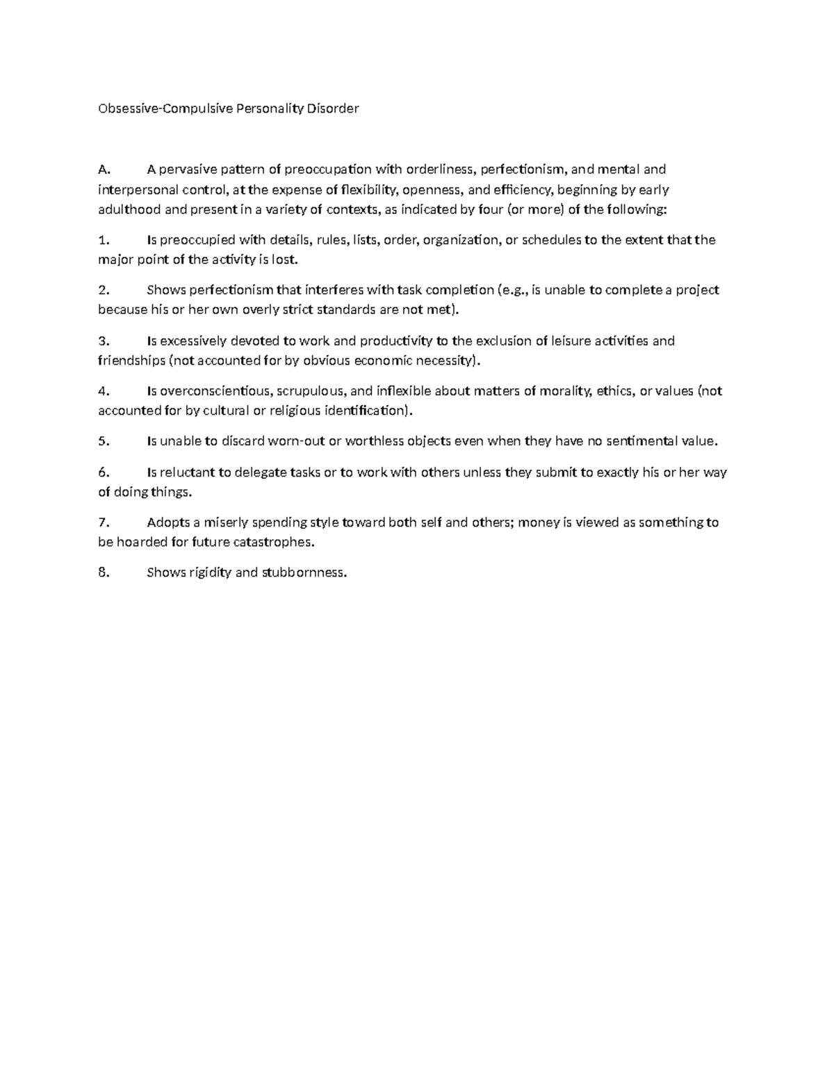 Obsessive-Compulsive Personality Disorder - A pervasive pattern of ...