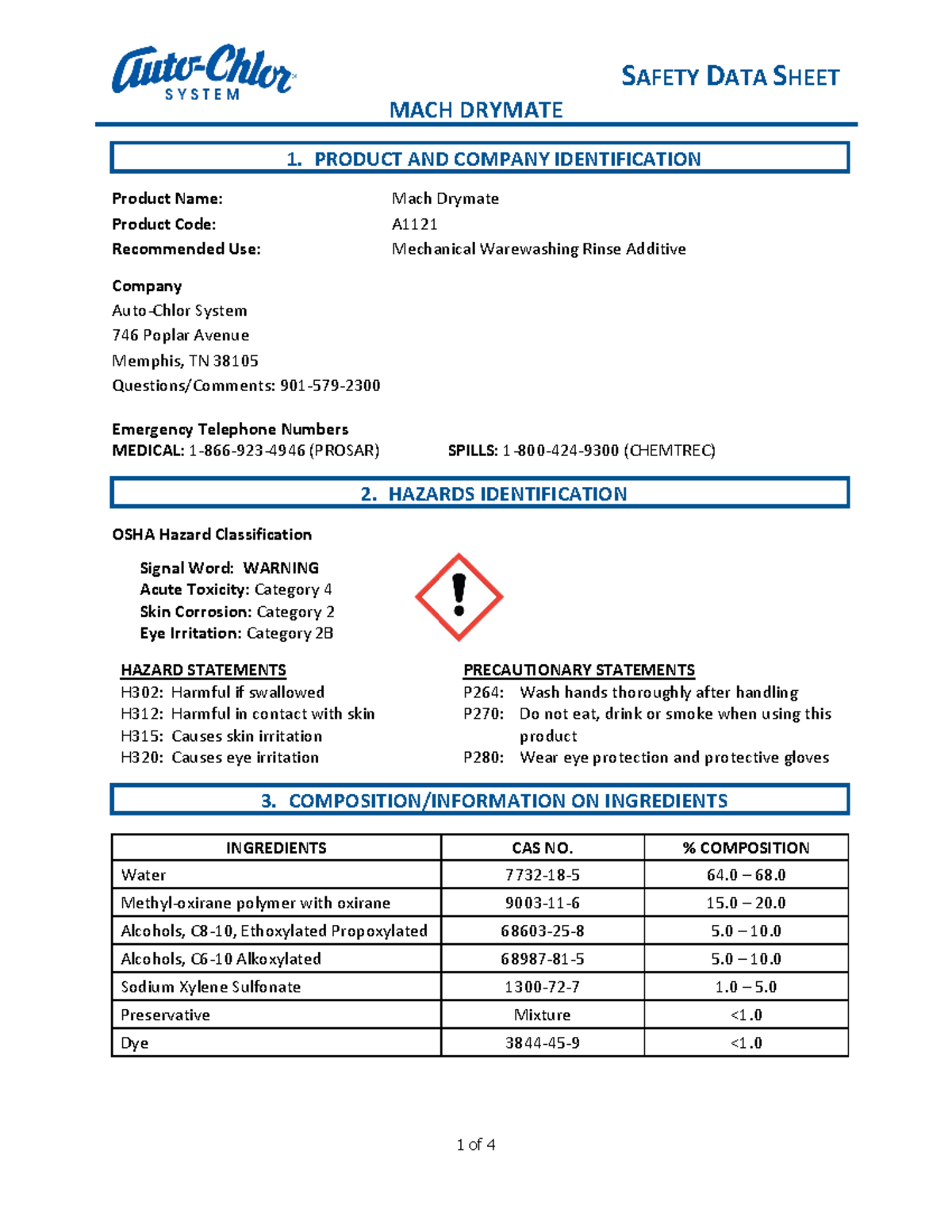Mach Drymate - Paper - SAFETY DATA SHEET MACH DRYMATE 1. PRODUCT AND ...