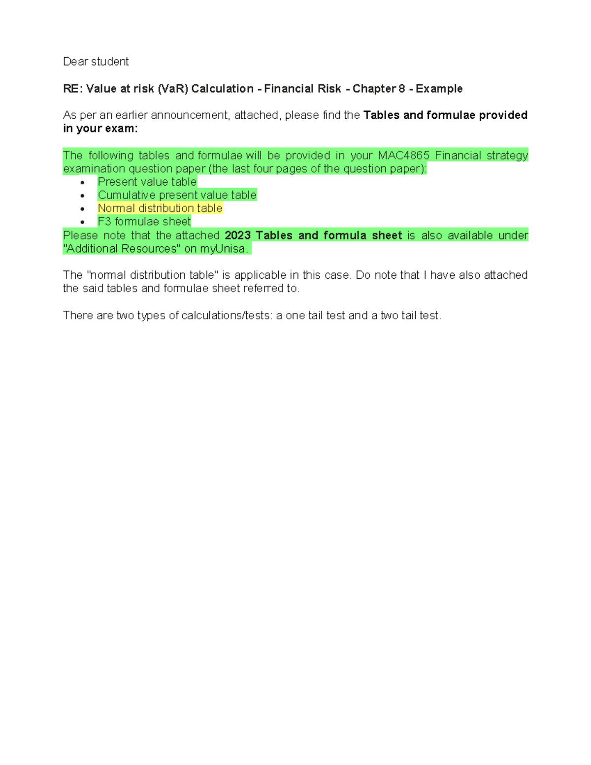 VAR Calculation - Financial Risk Chapter 8 - Study text example - Dear ...