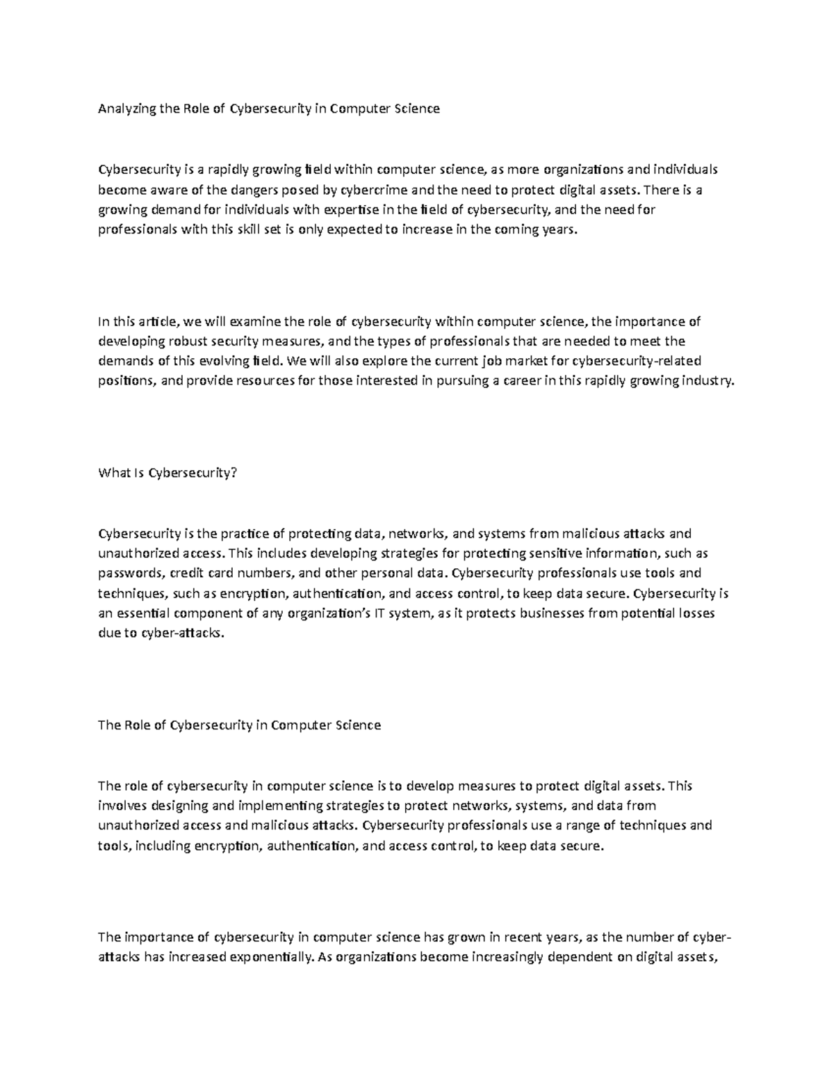 Analyzing the Role of Cybersecurity in Computer Science.docx ...