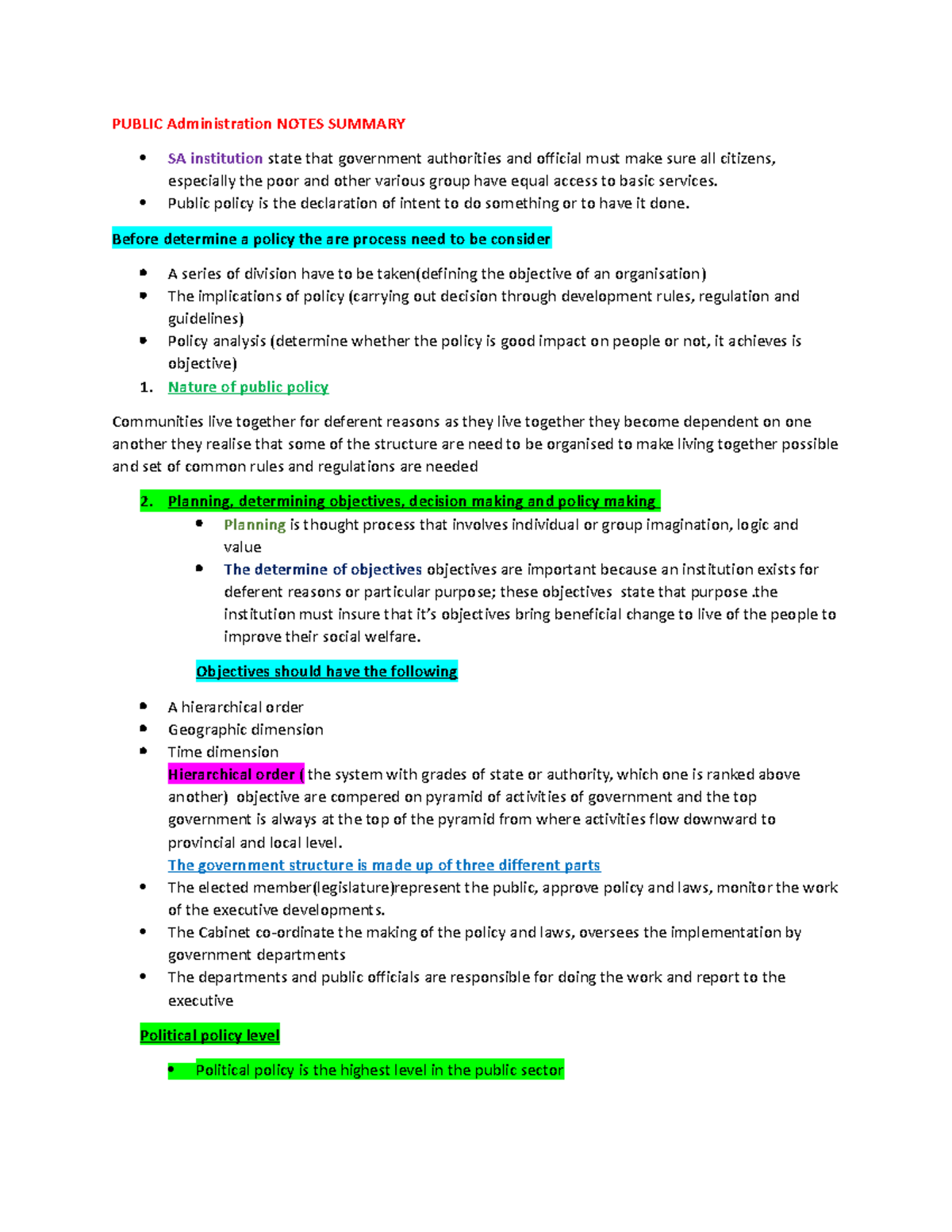 Public Administration Public Administration Notes Summary Sa Institution State That Government