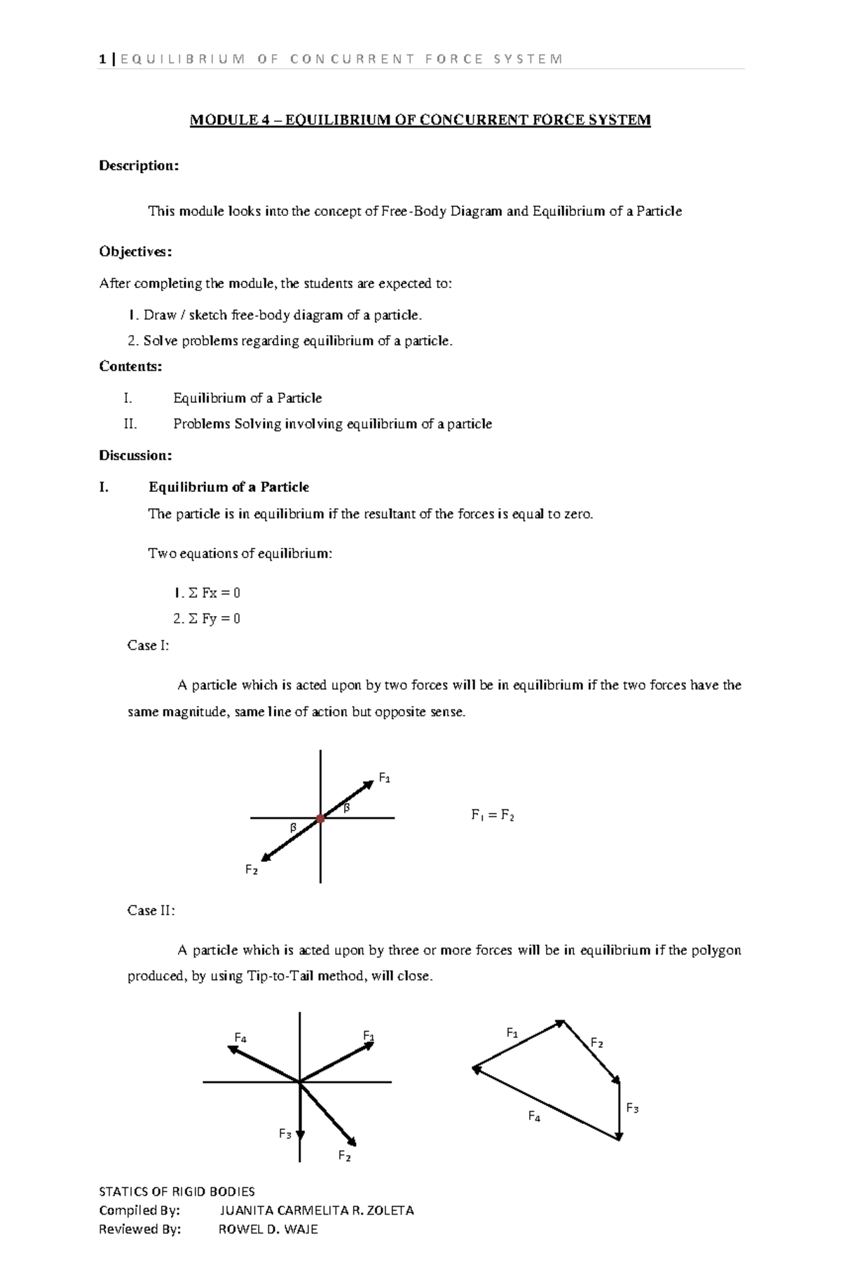 Module 4 - Equilibrium of Concurrent Force System - STATICS OF RIGID ...