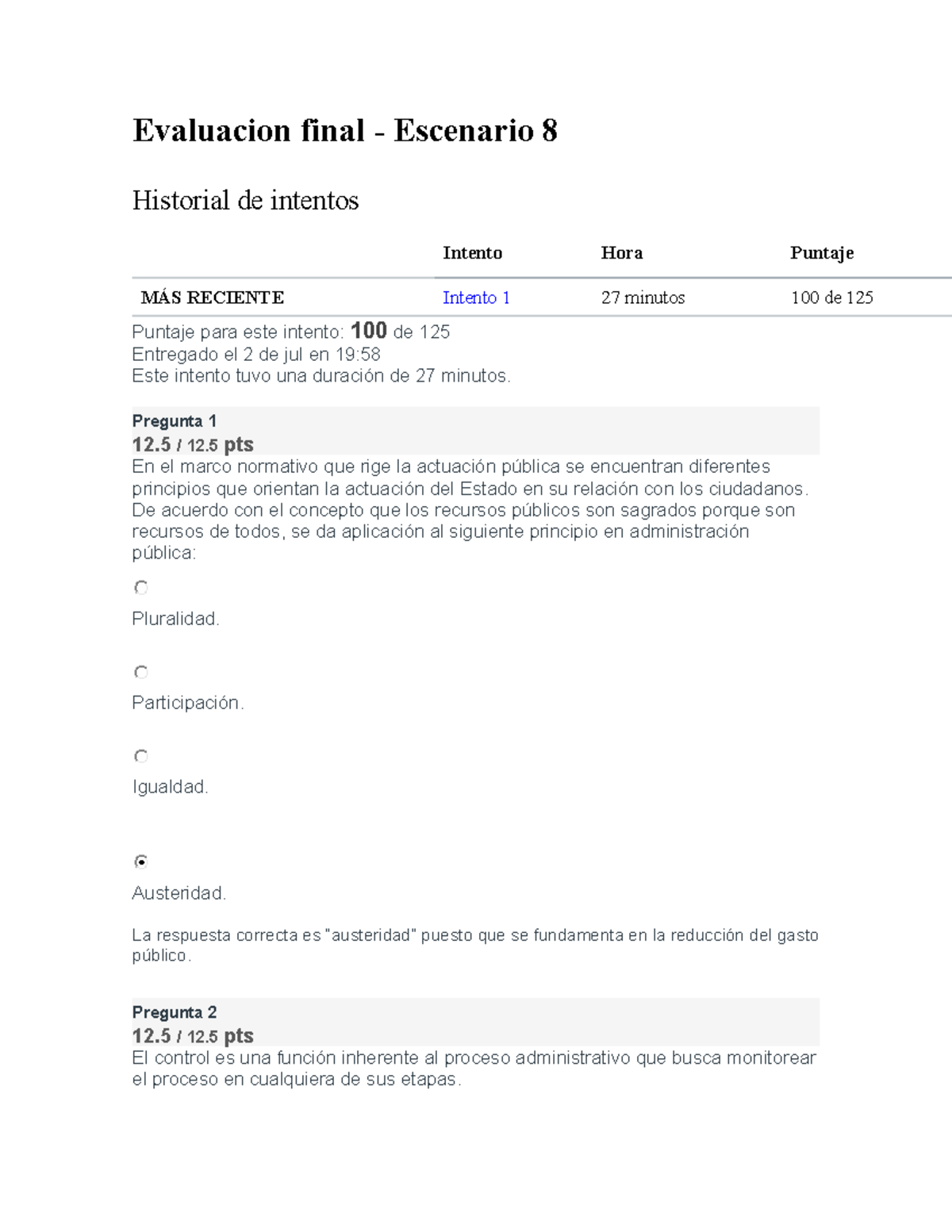 Administracion Y Gestion Publica Evaluacion Final Semana 8 - Evaluacion final - Escenario 8 ...