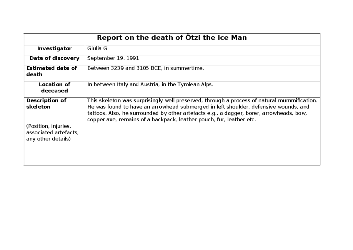 Report on the death of Ötzi the Ice Man - Report on the death of Ötzi ...