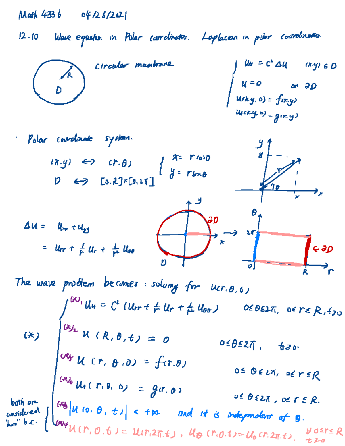 12 - Lecture notes 12.10 - Math 4336 0412612021 Wave equation in Polar ...