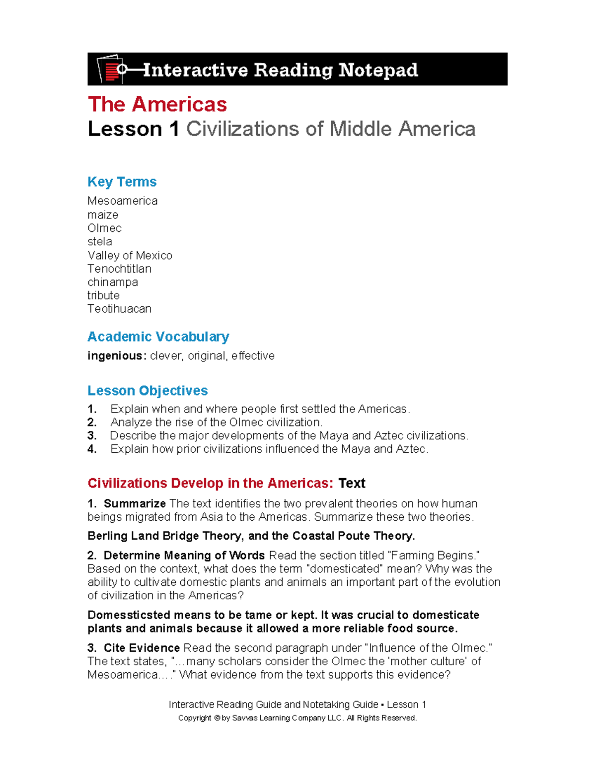 Copy of HSWH SC T04 L01 IRN - The Americas Lesson 1 Civilizations of ...