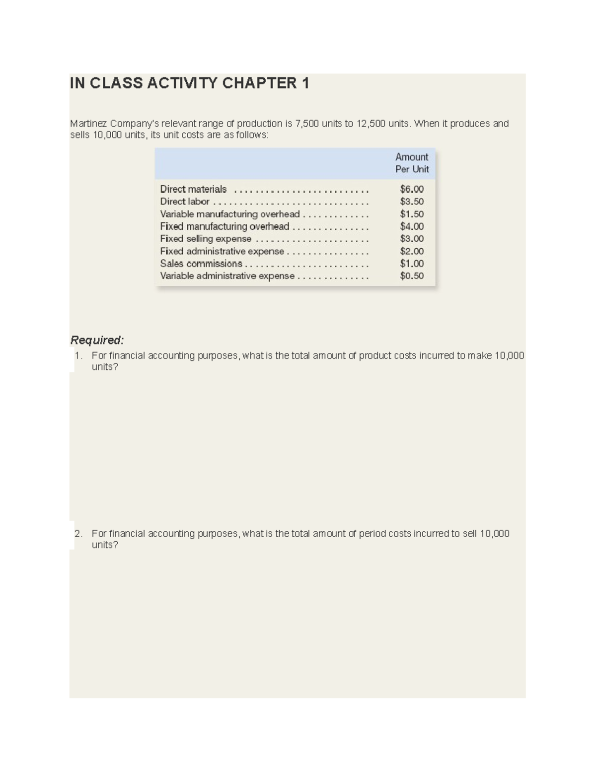 Chapter 1 (ICA) - Study Guide: Costs and Production Analysis - IN CLASS ...
