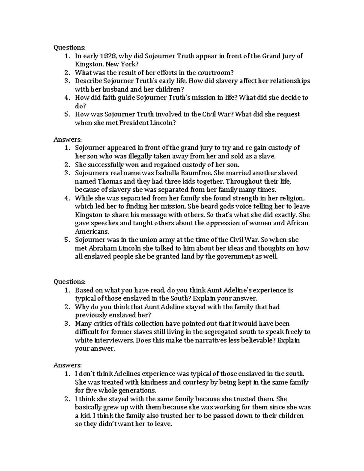 UNIT 3 LAB - questions on us history listed and answered. - Questions ...