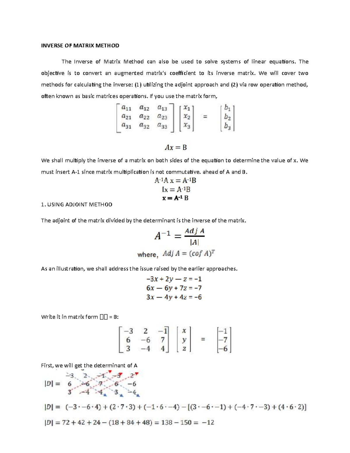 Inverse OF Matrix Method - The objective is to convert an augmented ...