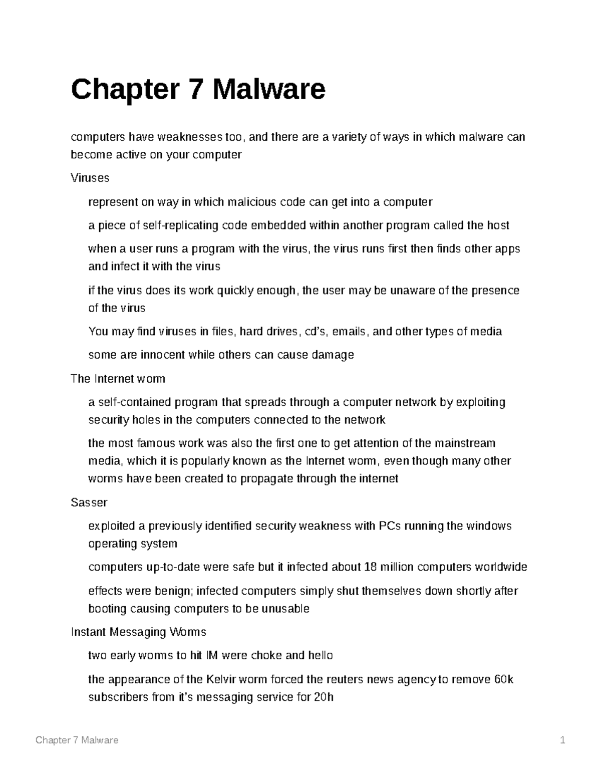 Chapter 7 Malware - Chapter 7 Malware 1 Chapter 7 Malware computers have weaknesses too, and ...