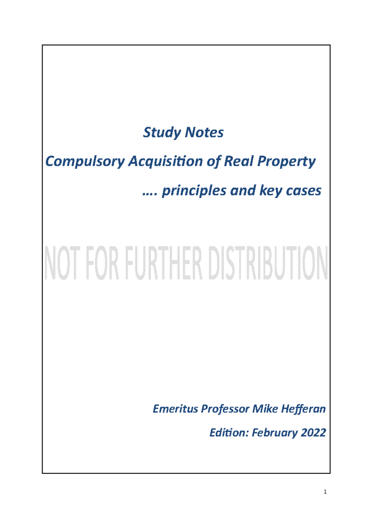 Compulsory Acquisition Notes - Study Notes Compulsory Acquisition of ...