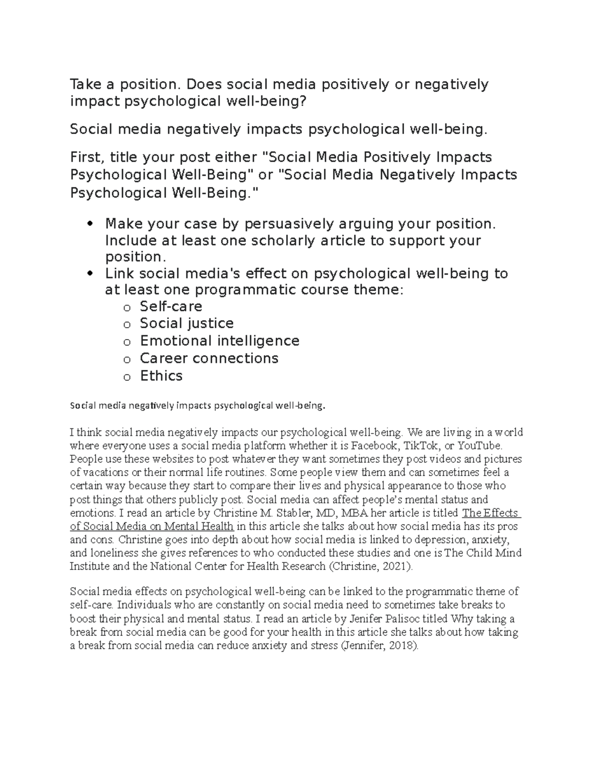 6-1 Discussion Social Media - Take a position. Does social media ...