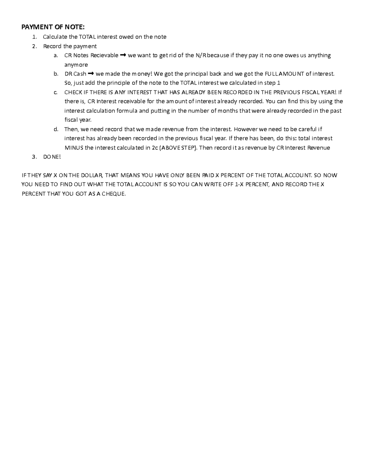 Payment of Note Instructions BUS2257 - PAYMENT OF NOTE: 1. Calculate ...