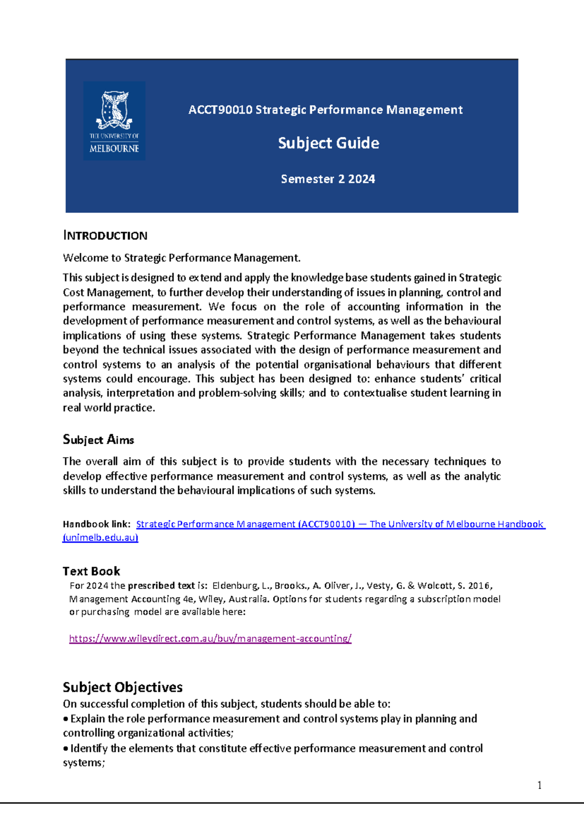 SPM Subject Guide Semester 2 2024 - INTRODUCTION Welcome to Strategic ...