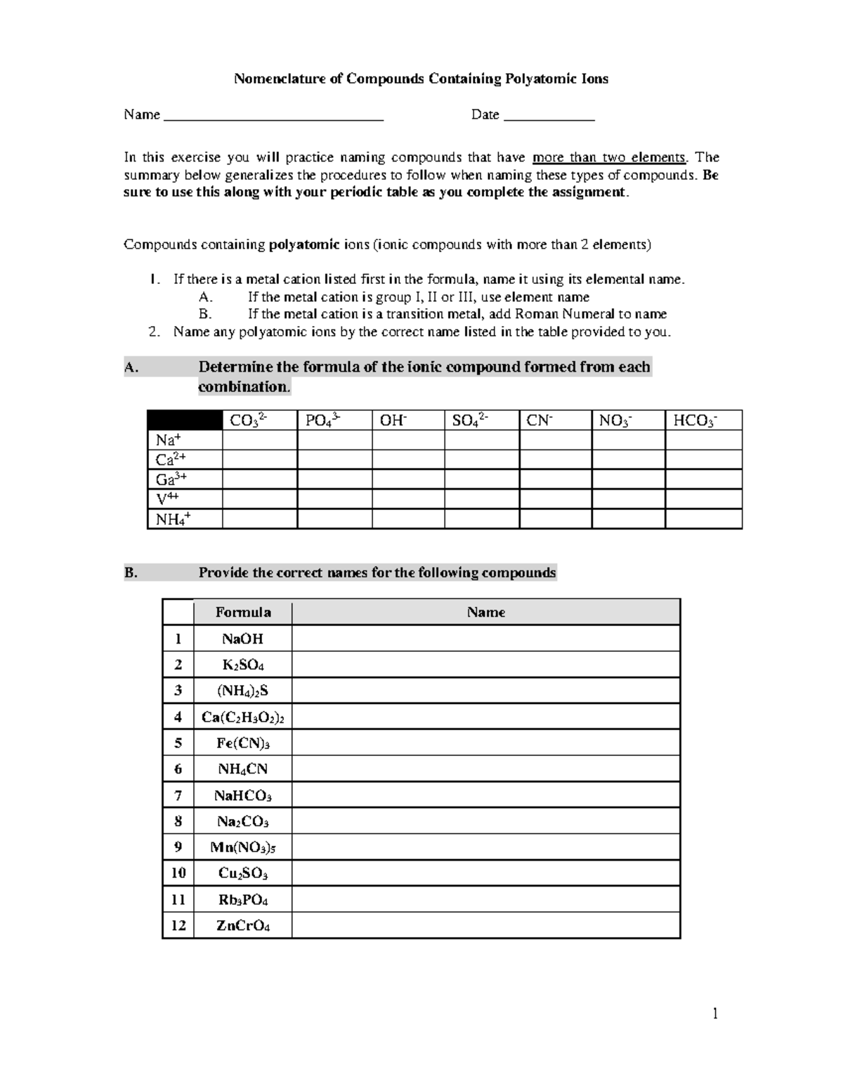 15 Naming Polyatomic Compounds - 1 Nomenclature of Compounds Containing ...