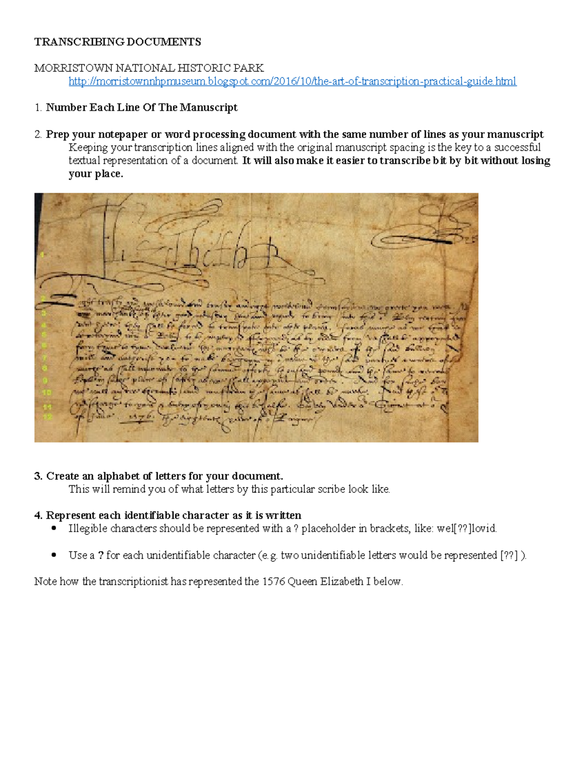 Transcribing Documents nps Morristown - TRANSCRIBING DOCUMENTS ...