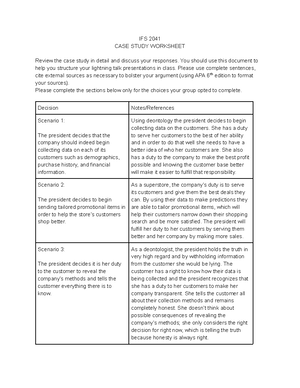 Completed Case Study Worksheet - IFS 2041 CASE STUDY WORKSHEET Review ...