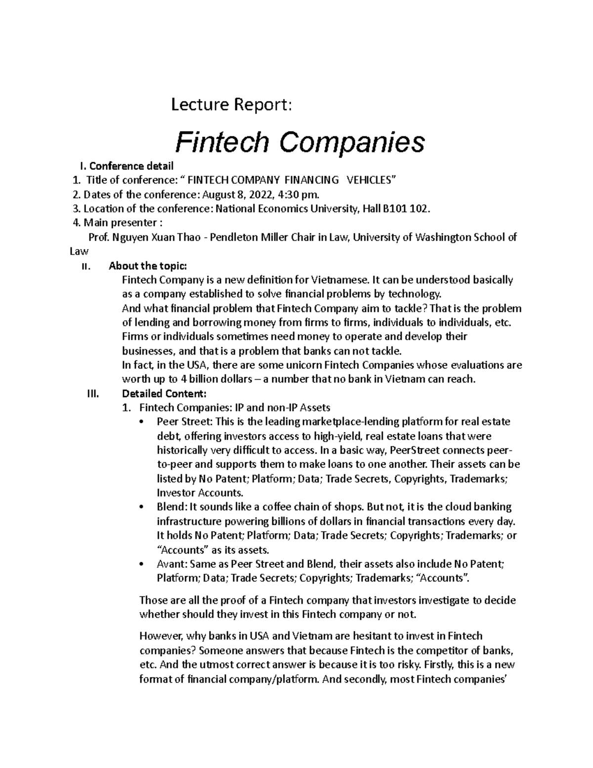 Lecture report - lkjljlklkl; - Lecture Report: Fintech Companies I ...