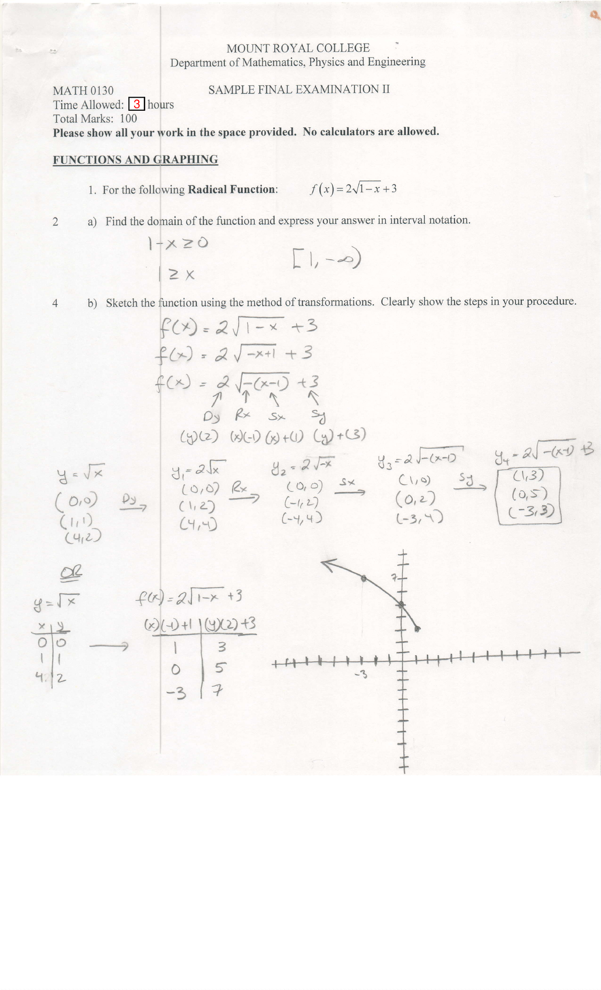 Solutions Sample Final II Part 1(1)(1) - q TimeAllowed:2. TotalMarks ...