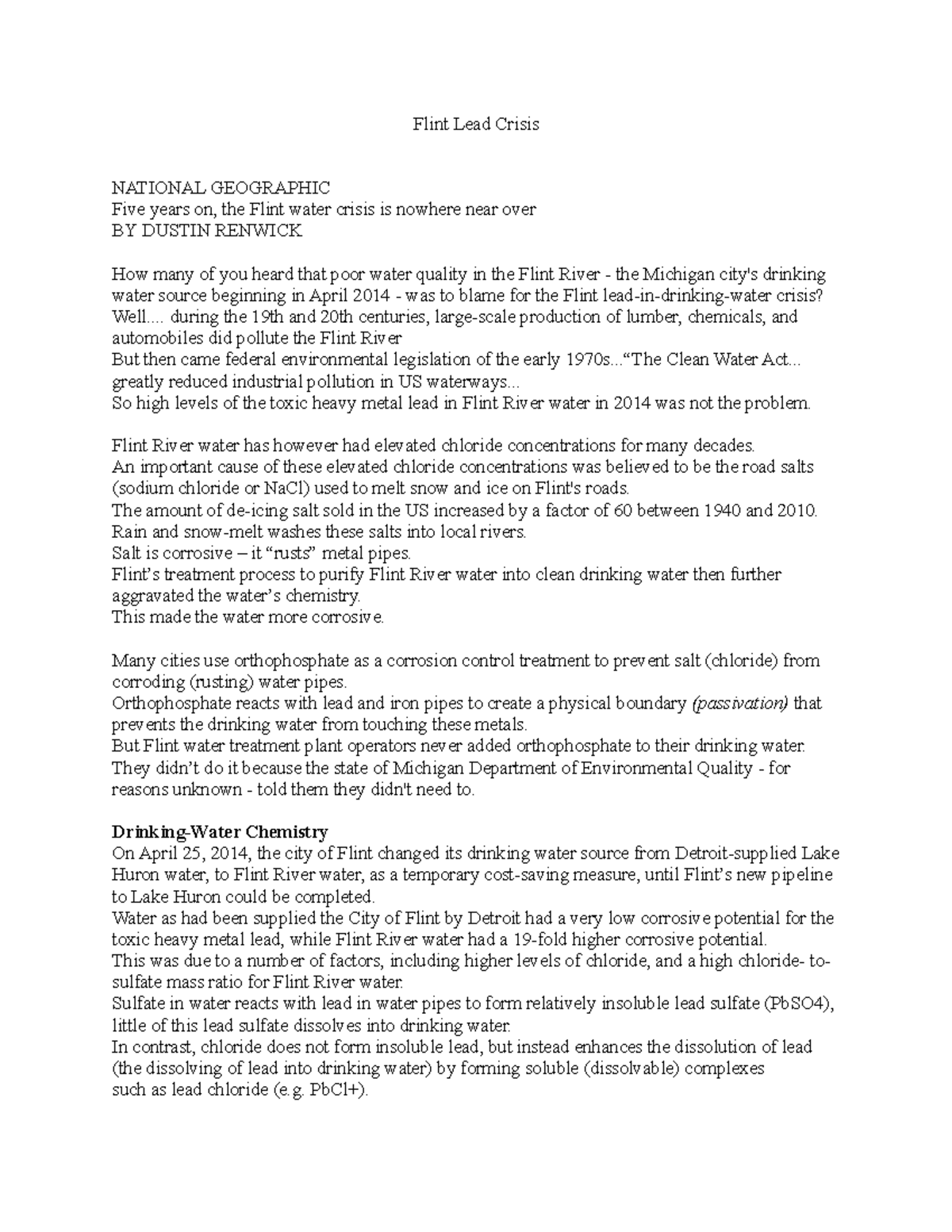 Flint Lead Crisis (Lecture) - Flint Lead Crisis NATIONAL GEOGRAPHIC Five years on, the Flint ...