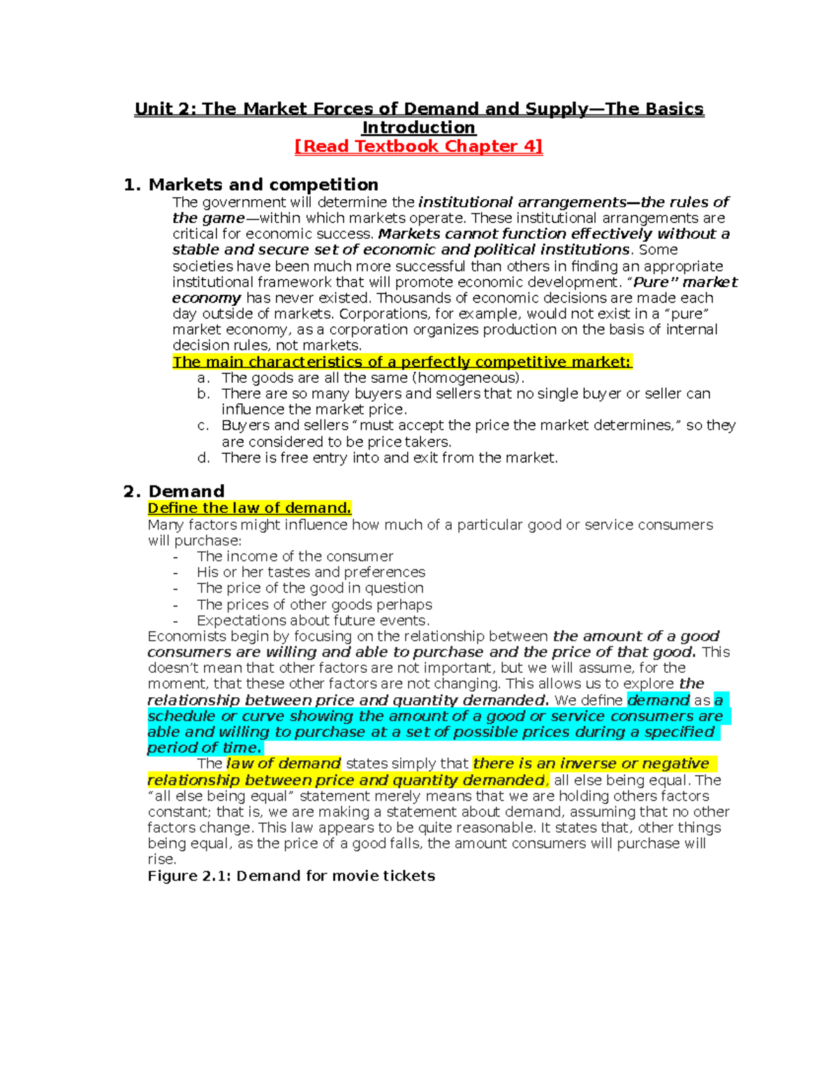 Unit 2 Notes - Unit 2: The Market Forces of Demand and Supply—The ...