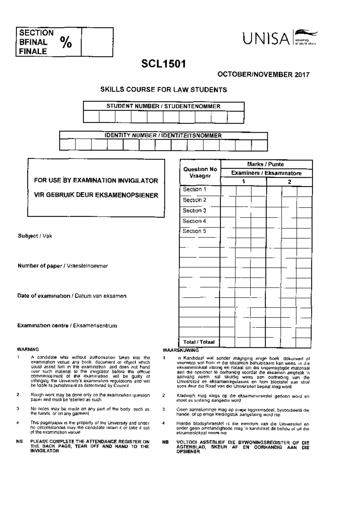 Exam 2017 - SCL1501 - Studocu