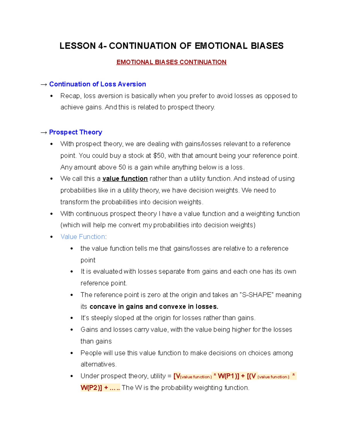 Fina 416- Chapter 4, part 1 - LESSON 4- CONTINUATION OF EMOTIONAL BIASES EMOTIONAL BIASES - Studocu