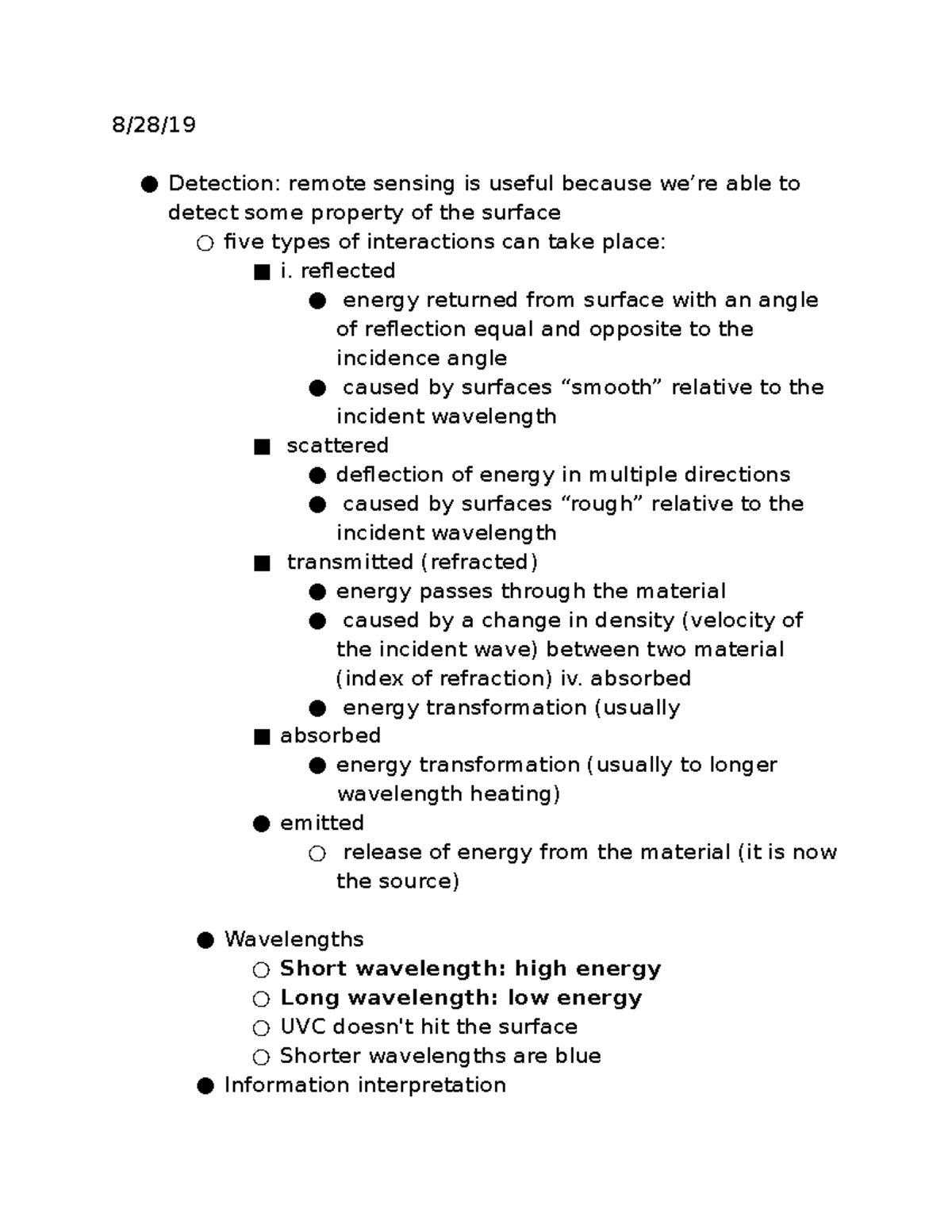 Remote Sensing Notes 1 - 8/28/ Detection: remote sensing is useful ...