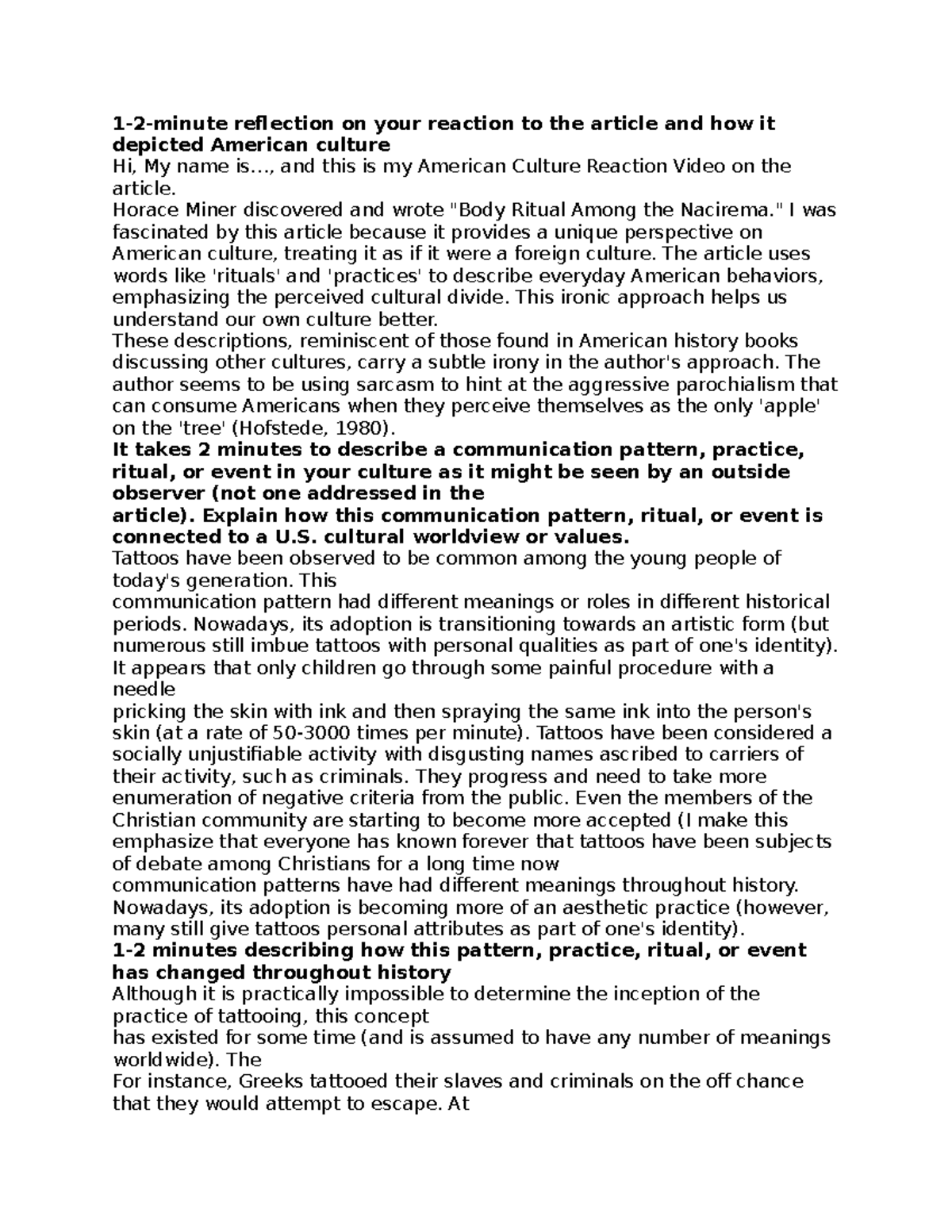 Com hw - homework for com - 1-2-minute reflection on your reaction to ...