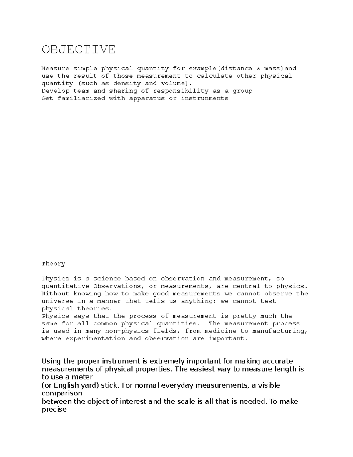 Peter - biology - OBJECTIVE Measure simple physical quantity for ...