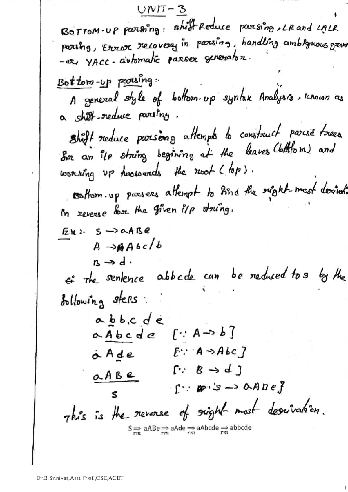 CD UNIT - 3 P - 1 - Sem - compiler design - Studocu