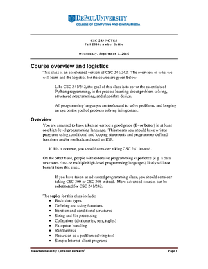 Csc243feb29th - Lecture notes 2/29 - CSC 243 NOTES W i nt e r 2 0 1 6 ...
