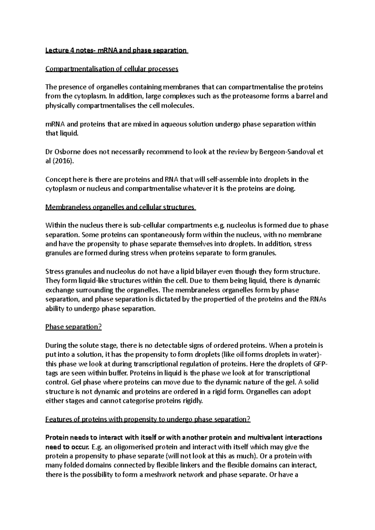 Lecture 4 notes- m RNA and phase separation - Lecture 4 notes- mRNA and ...
