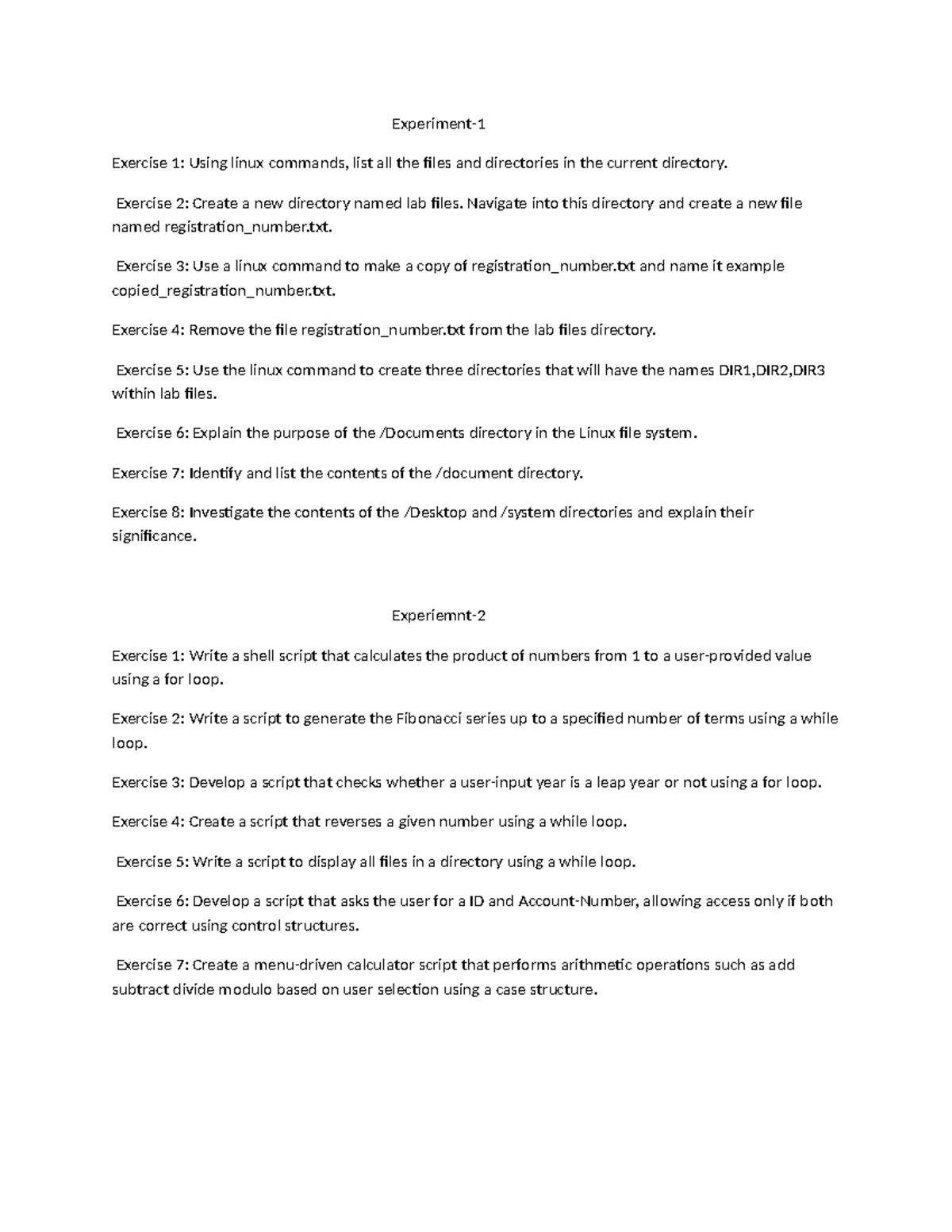 Experiment - Exercise 1: Using linux commands, list all the files and directories in the current ...