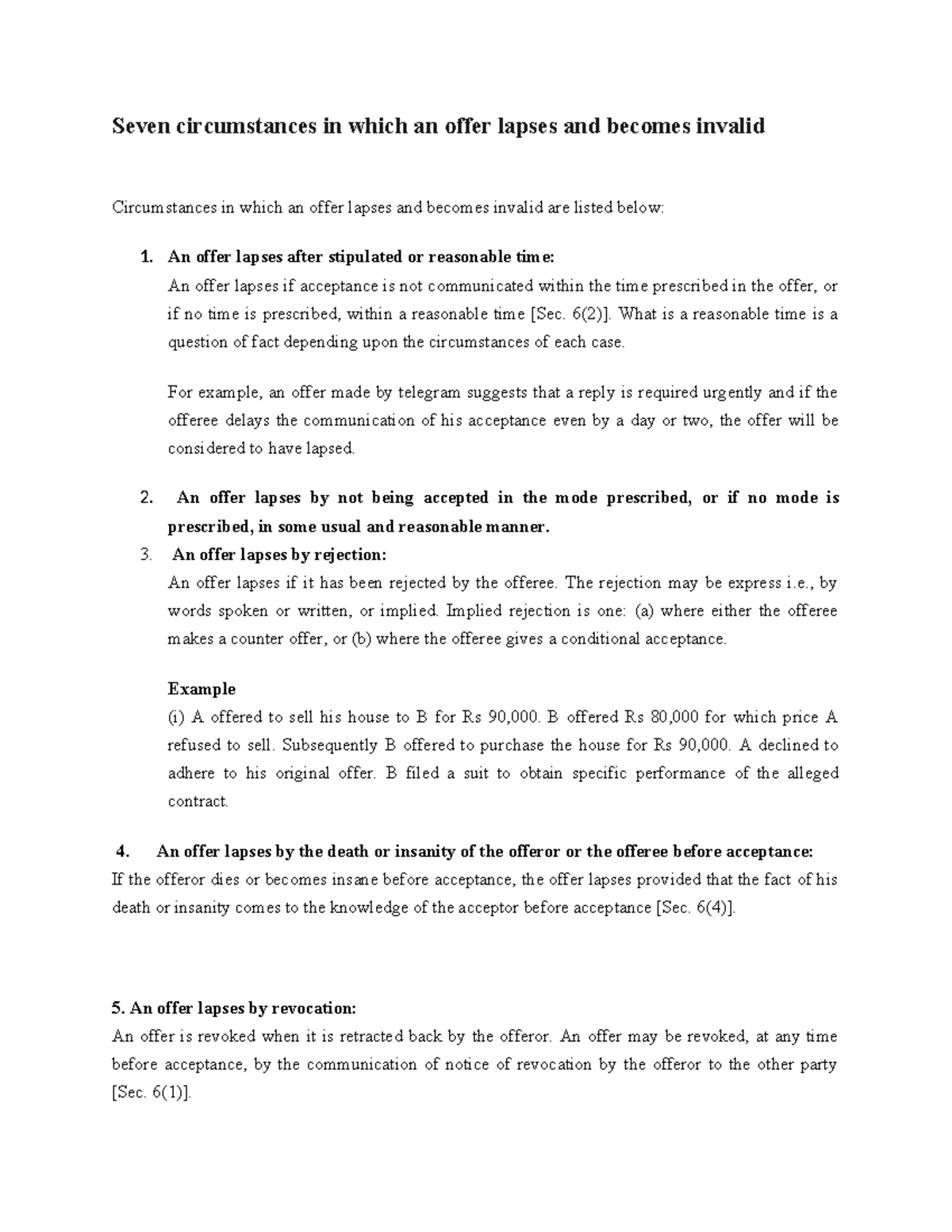 1600597243 - Seven circumstances in which an offer lapses and becomes ...